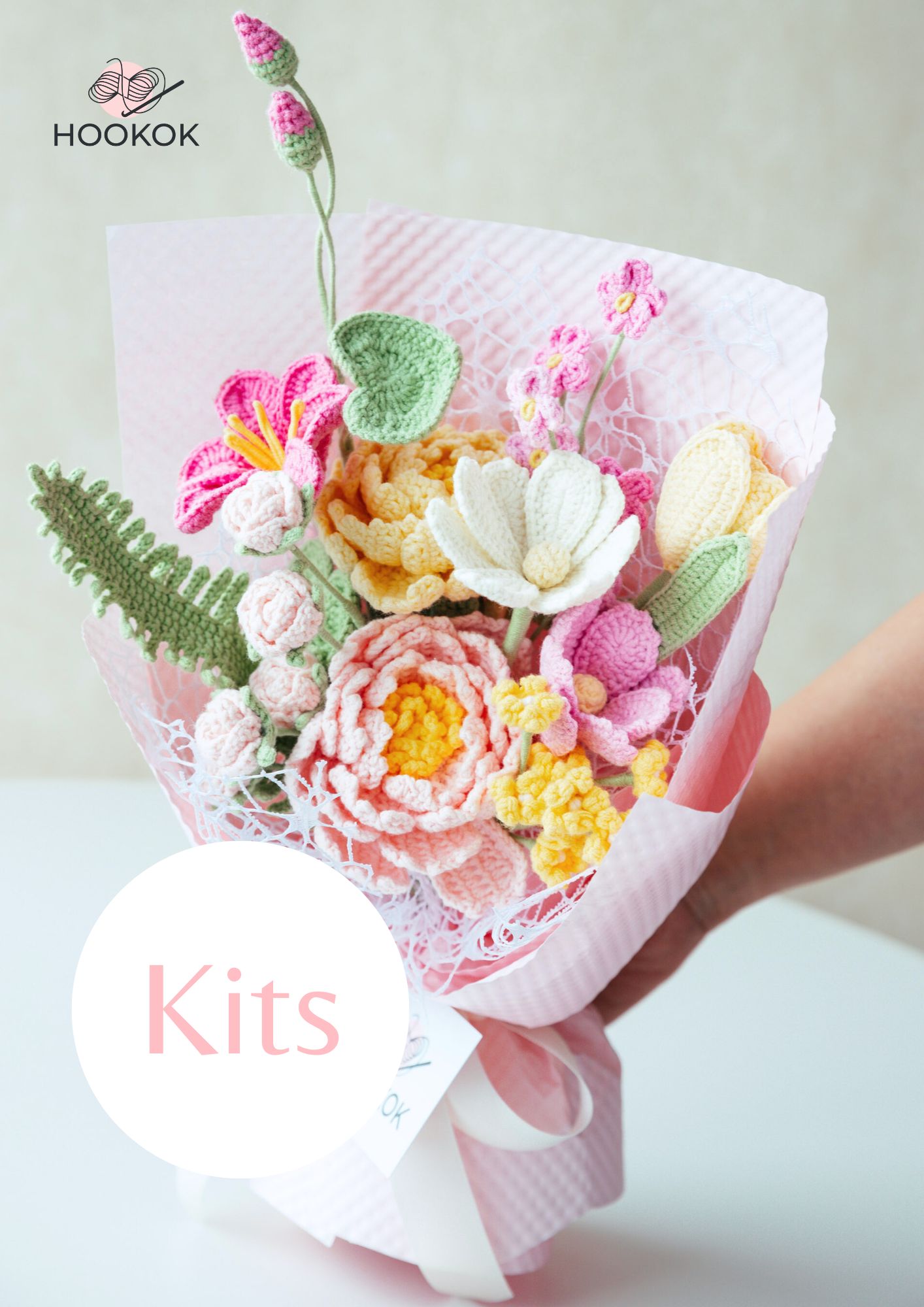 Pink Peony and Tung Flower Bouquet Kit – with PDF pattern - Hookok