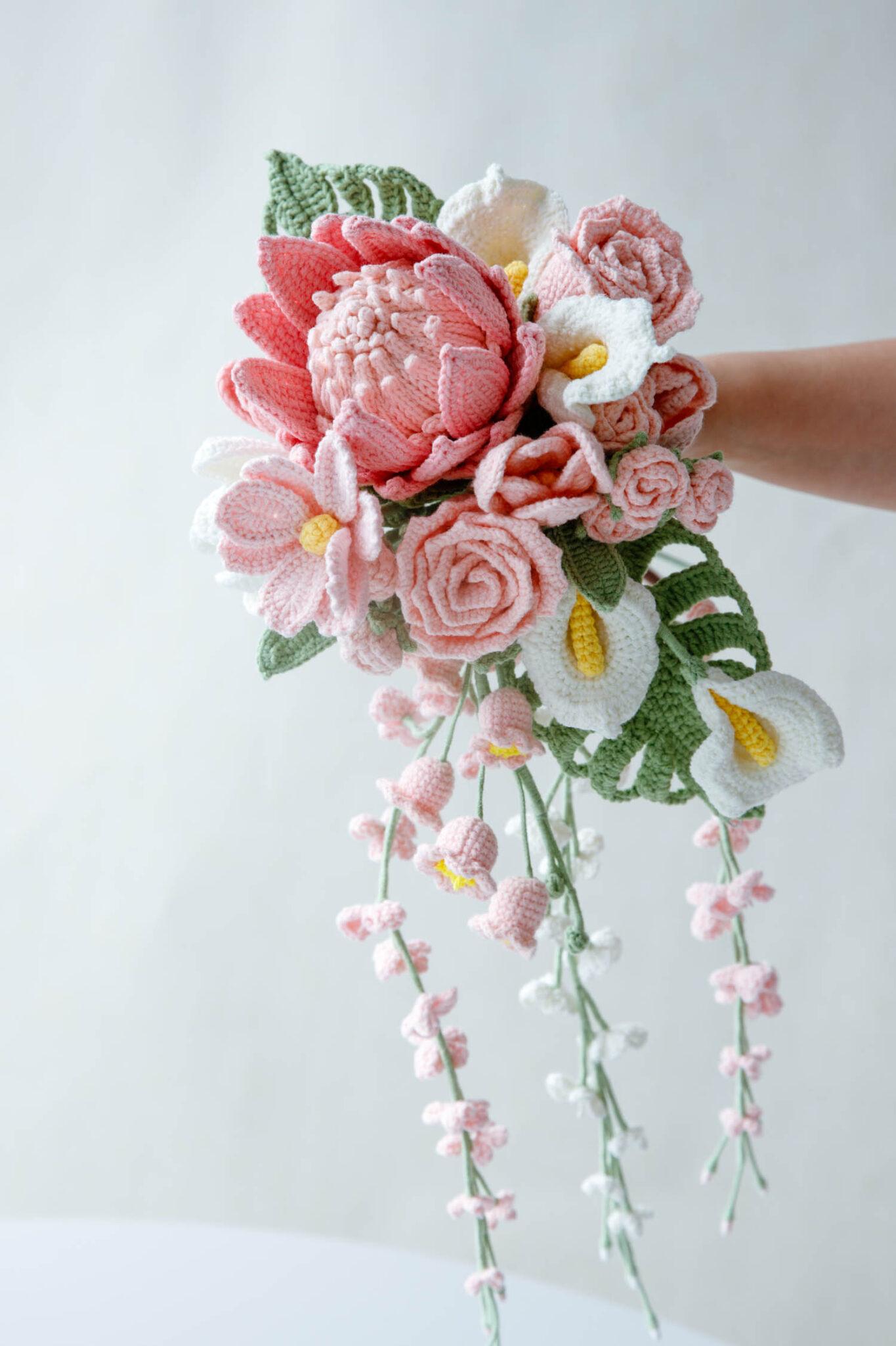 Pink King Protea Wedding Bouquet Kit – with PDF pattern - Hookok