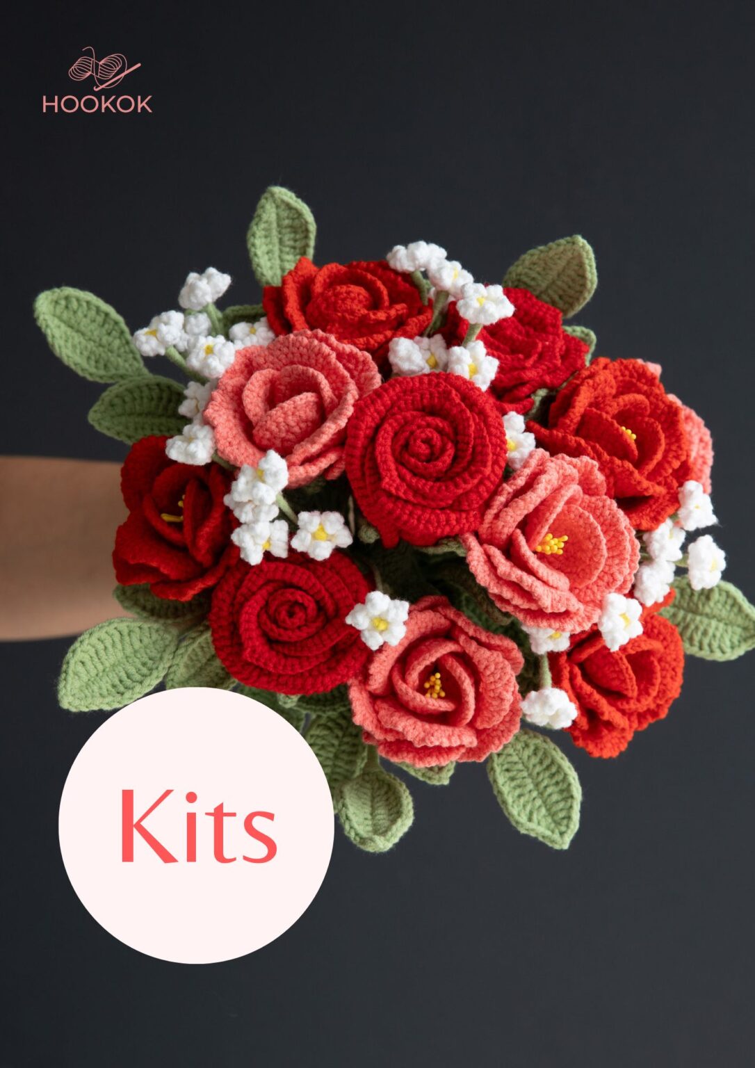 Red Rose Wedding Bouquet Kit – with PDF pattern - Hookok