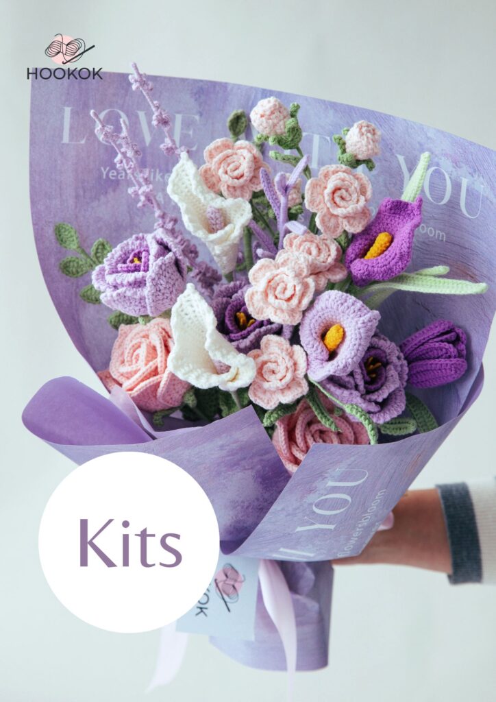 Purple French Rose and Barbie Rose Bouquet Kit – with PDF pattern - Hookok