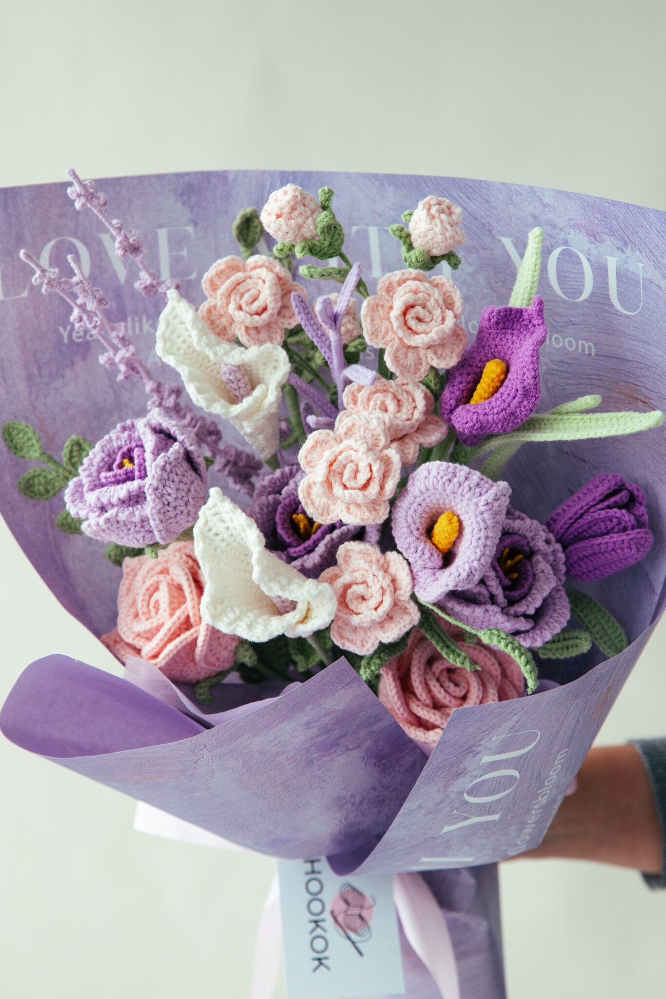 Purple French Rose and Barbie Rose Bouquet Kit – with PDF pattern - Hookok