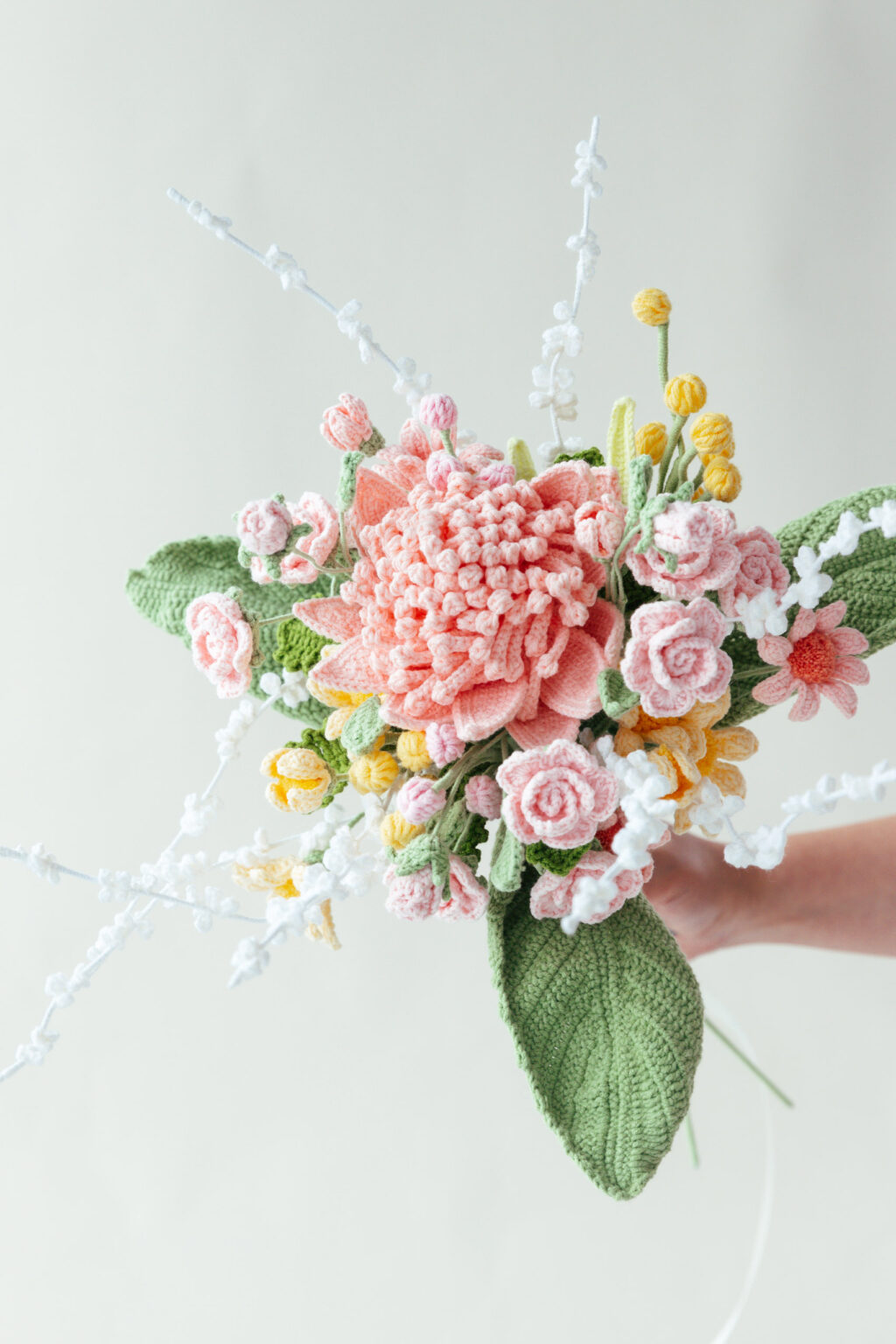 Pink Protea Cynaroides Wedding Bouquet Kit – with PDF pattern - Hookok