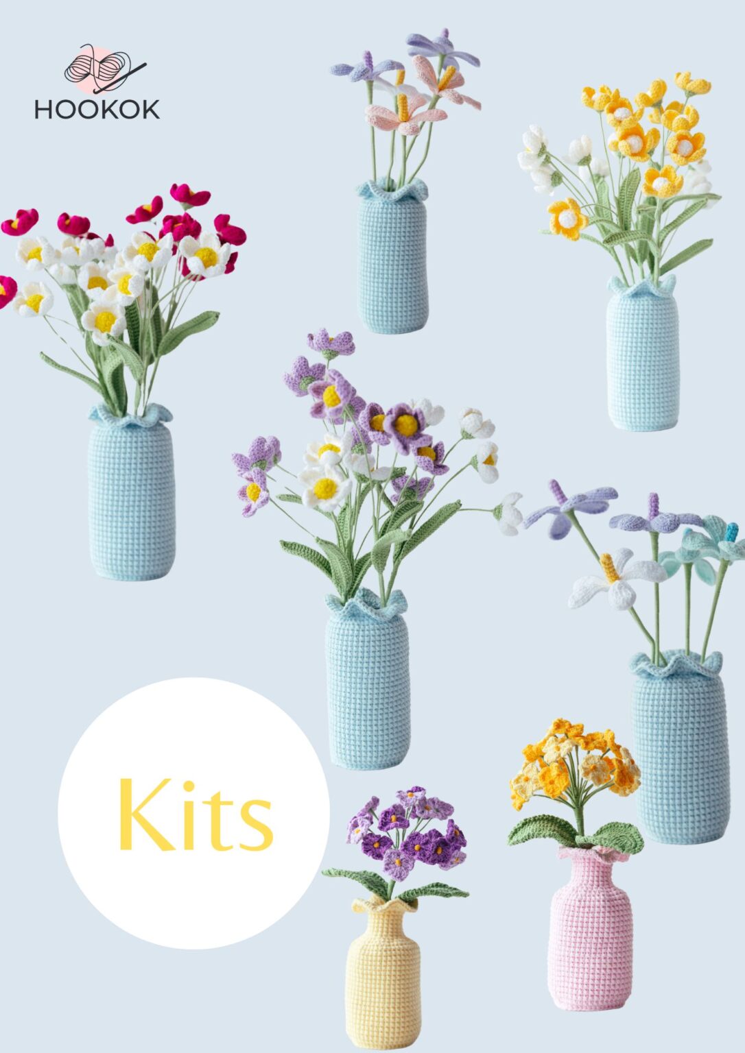 Beautiful Flowers and Vase Crochet Kit – with PDF pattern - Hookok