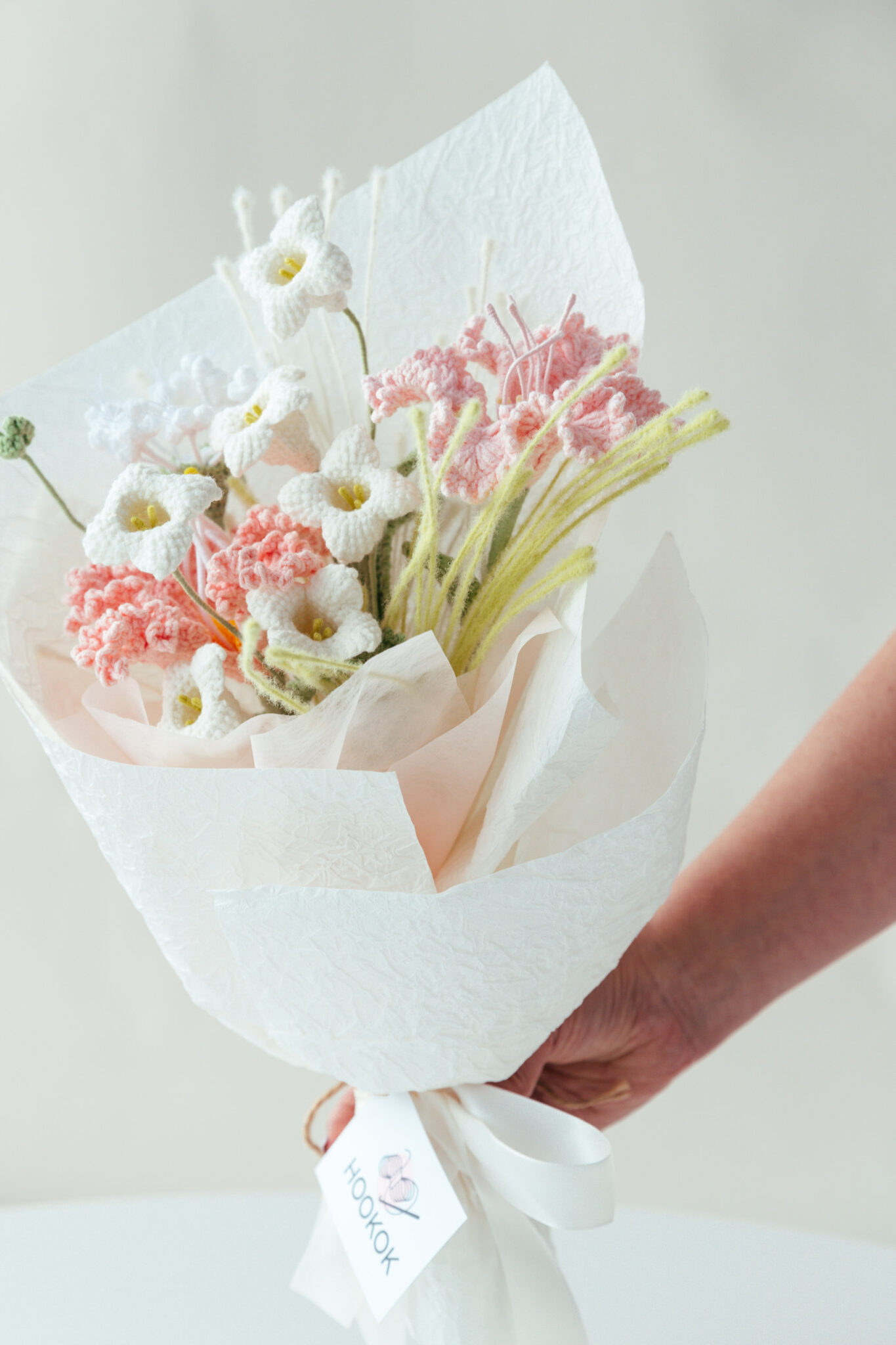HOOKOK Bouquet – Pink Crape Myrtle and Lace Flower Bouquet (7 pieces ...