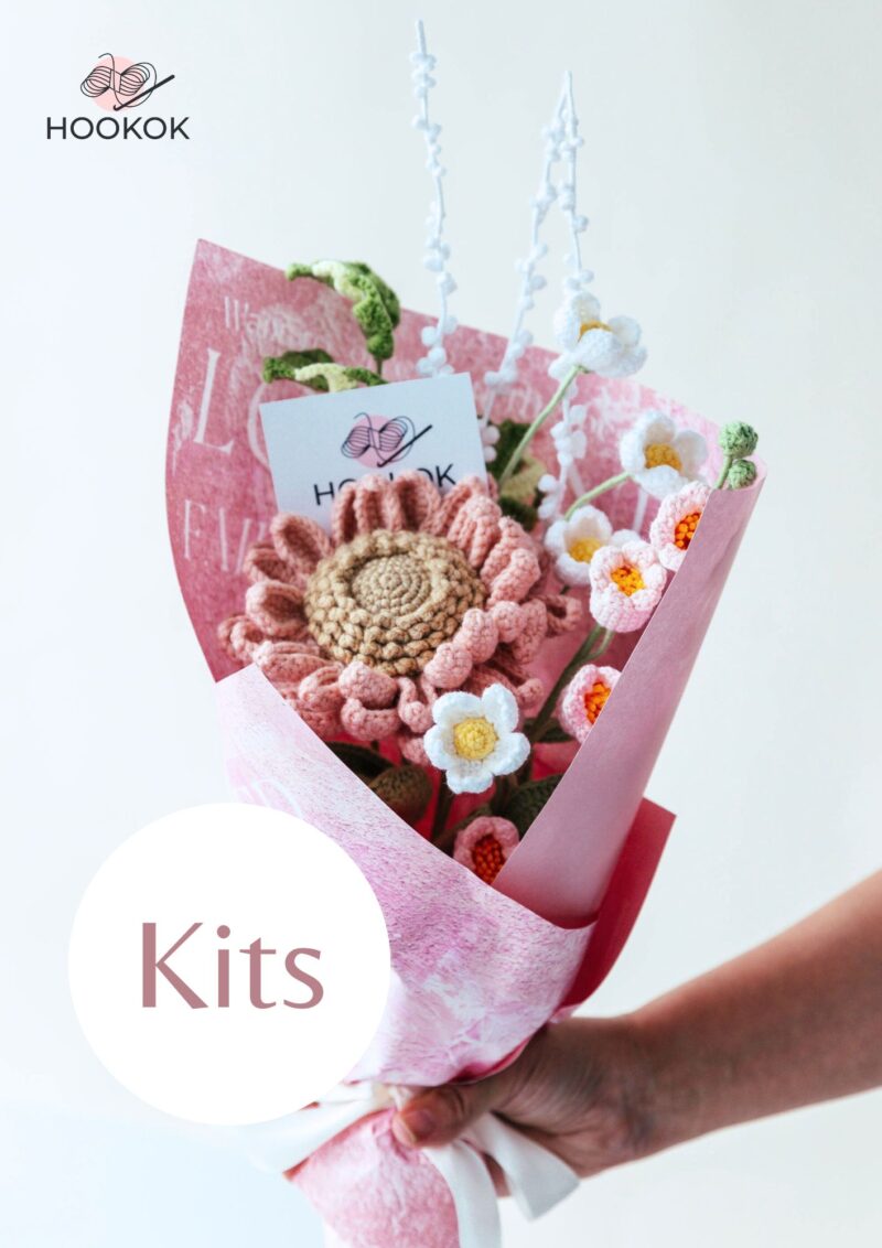 Pink Wool Sunflower and Afghan Flower Bouquet Kit - with PDF pattern ...